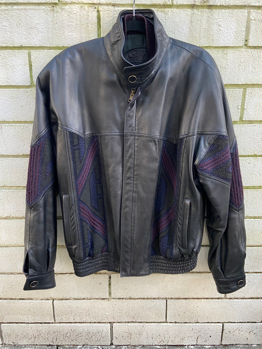 Torras Black Leather Bomber Jacket With Wool Sweater Material Size 50 ...