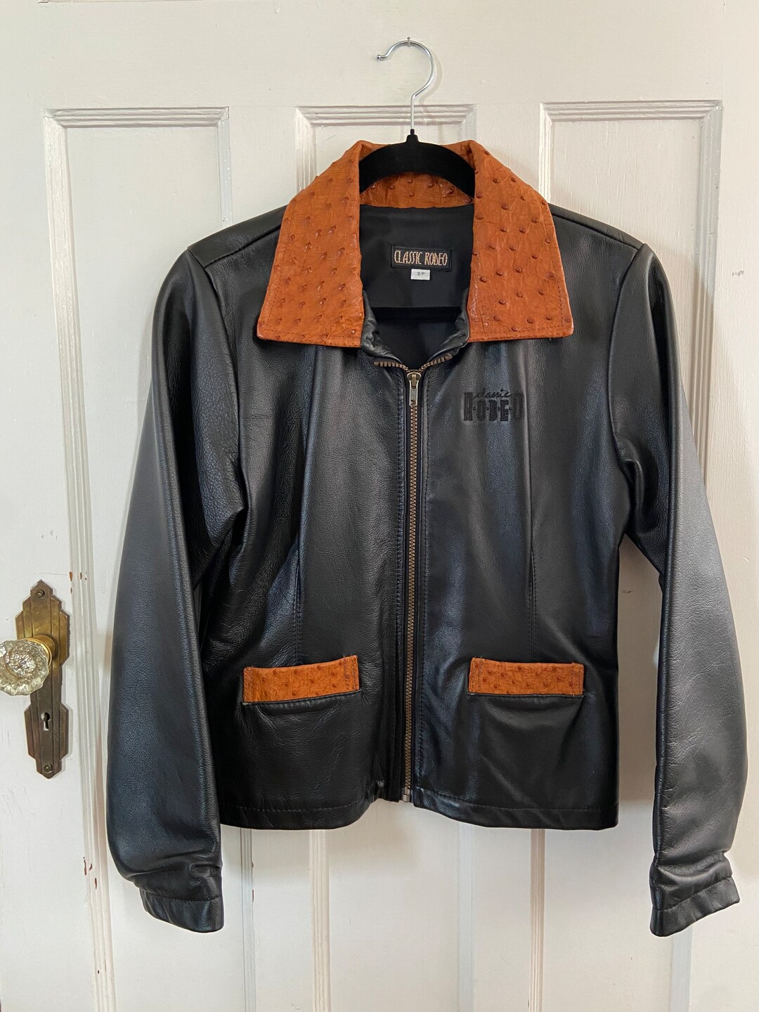 Vintage 1990s Classic Rodeo Leather and Ostrich Leather Jacket Size ...