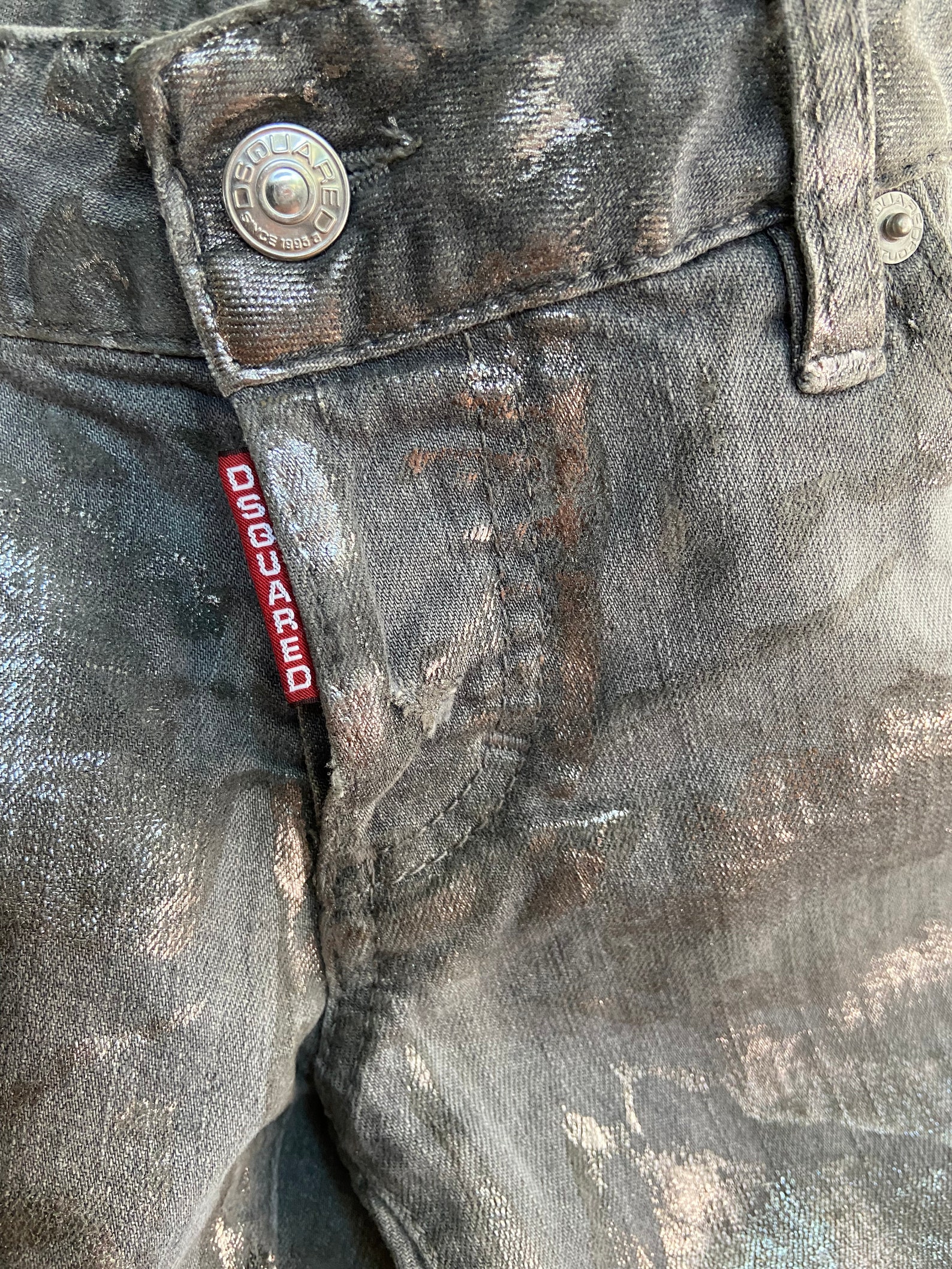 Dsquared 2000s Extreme Lowrise Metallic Silver Grey Denim Size 40IT ...