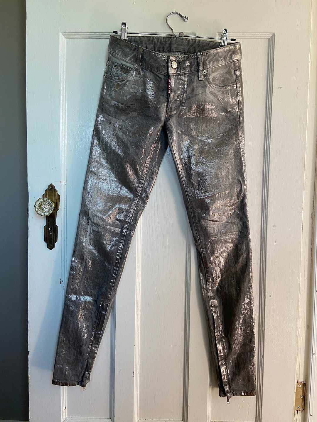 Dsquared 2000s Extreme Lowrise Metallic Silver Grey Denim Size 40IT ...