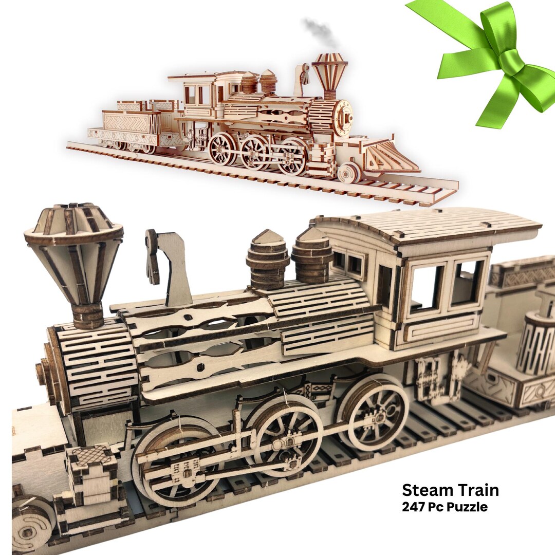 3D Wooden Steam Train Puzzle DIY Model With Carriage and Tracks, Brain ...
