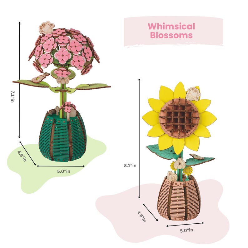 3D Wooden Flower Puzzle Kit – Sunflower & Hydrangea Bouquet - Etsy