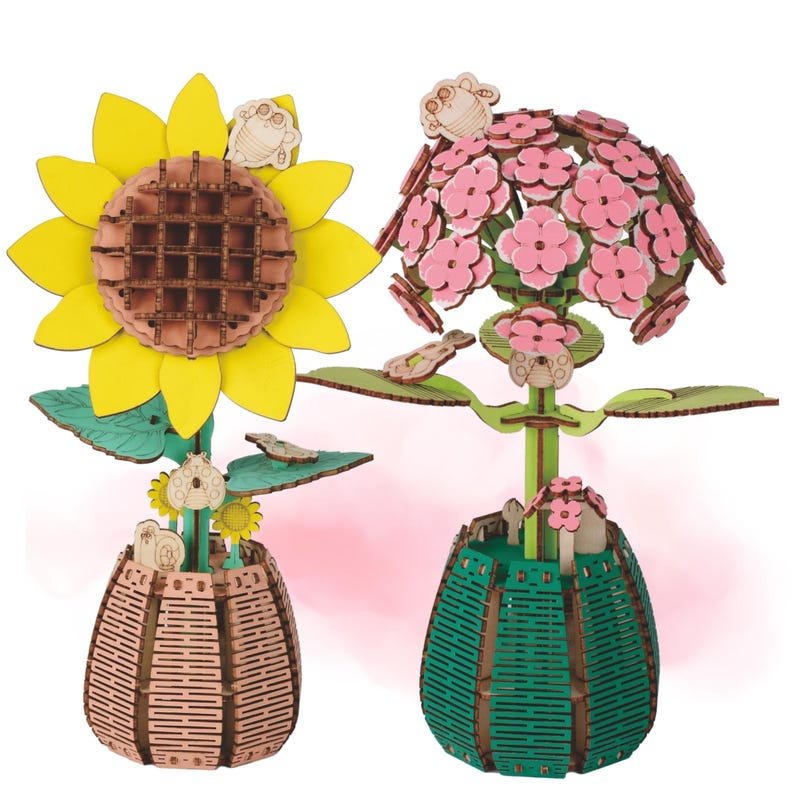 3D Wooden Flower Puzzle Kit – Sunflower & Hydrangea Bouquet - Etsy