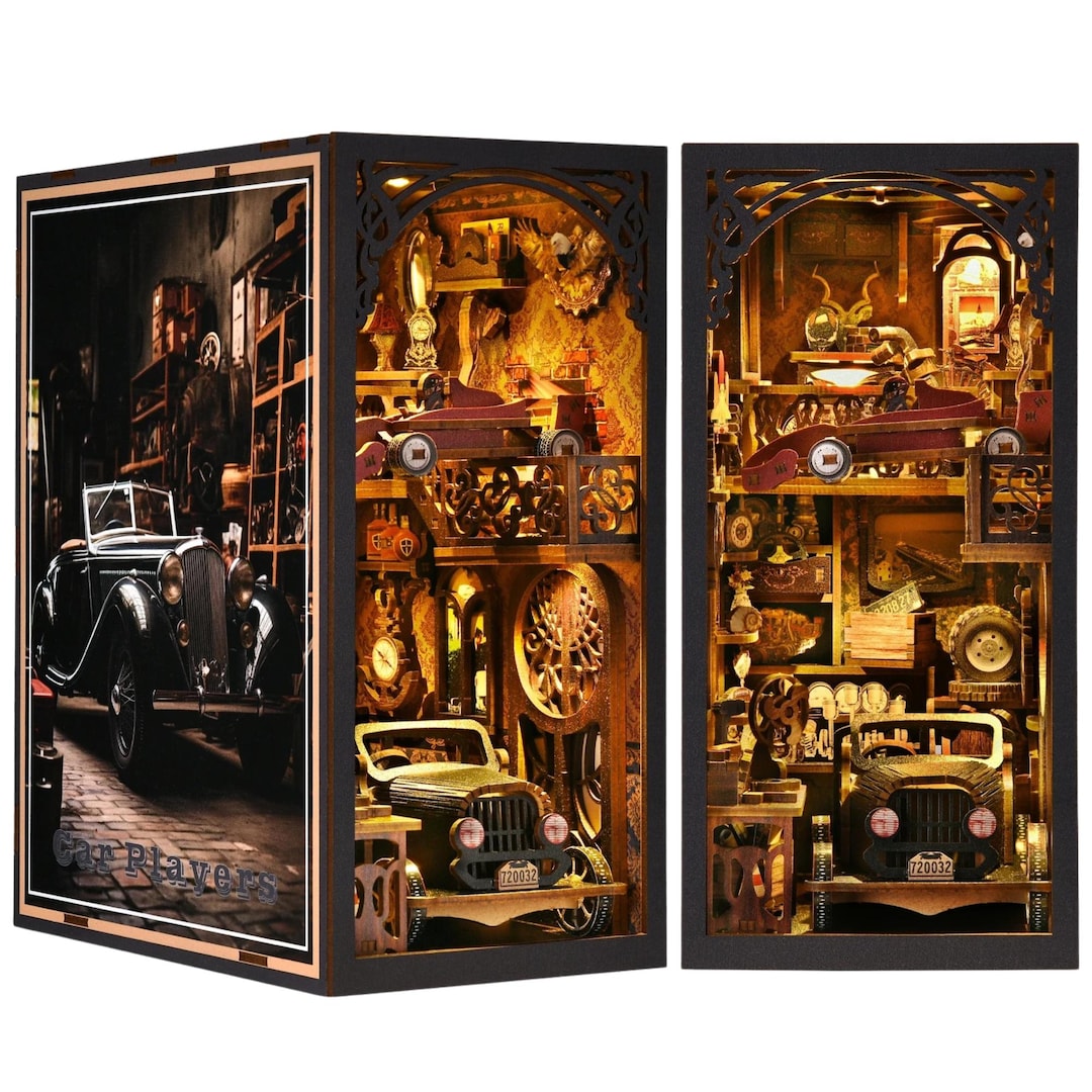Vintage Car Garage Book Nook Kit DIY 3D Wooden Puzzle With LED Light ...
