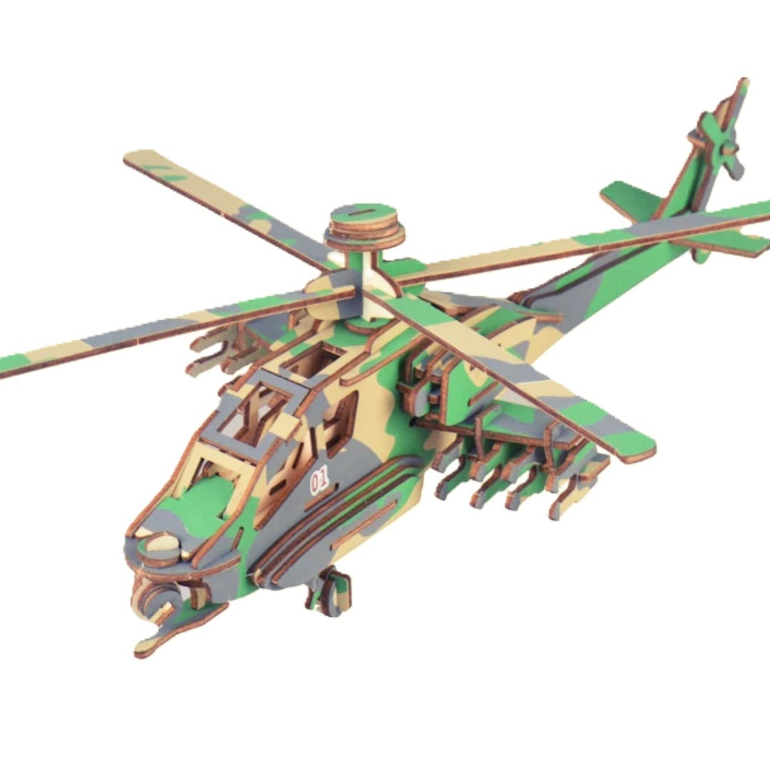 3D Helicopter Wooden Puzzle Kit, DIY Military Seahawk Chopper, Assemble ...