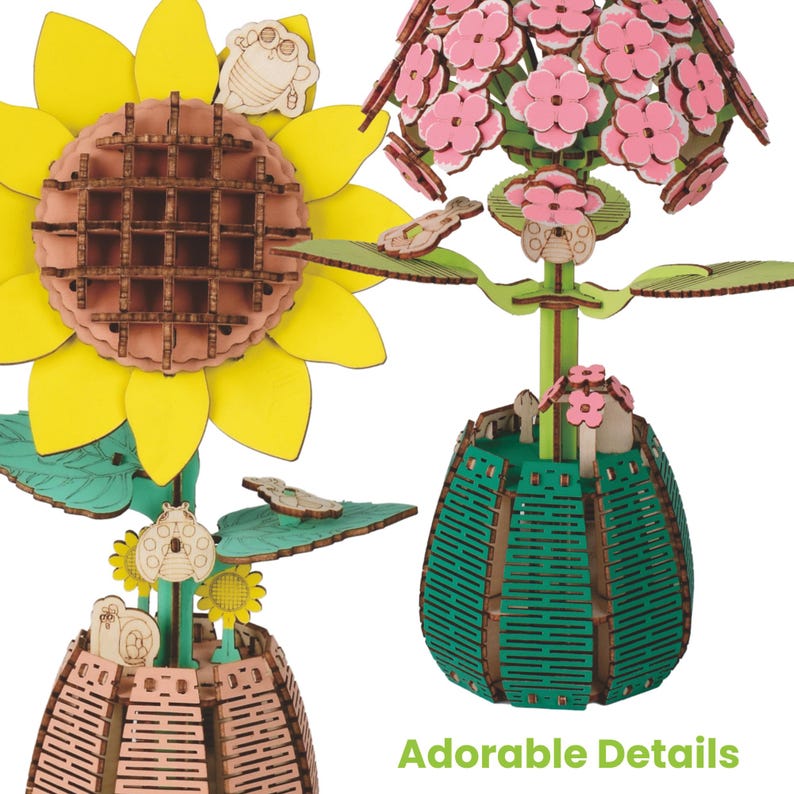 3D Wooden Flower Puzzle Kit – Sunflower & Hydrangea Bouquet - Etsy