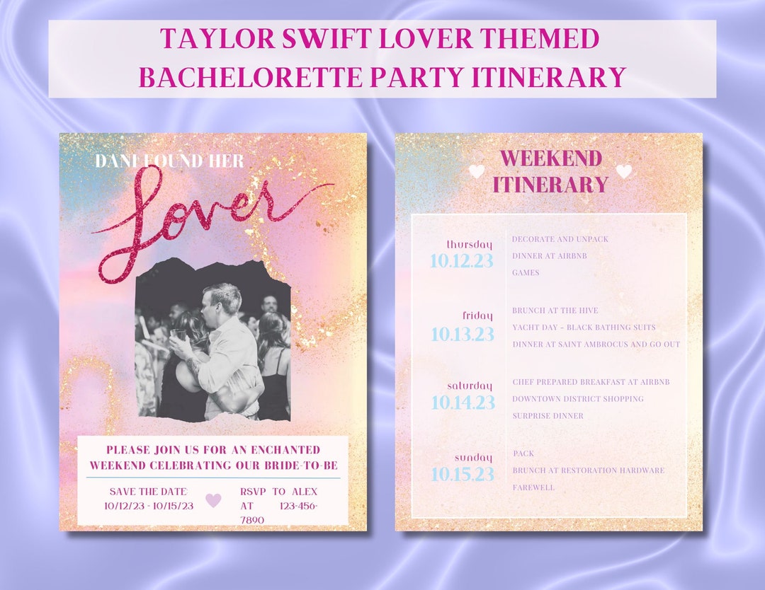 TAYLOR SWIFT LOVER Themed Bachelorette Party Itinerary and Invitation I ...