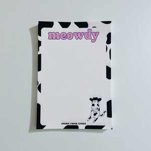 Meowdy Cow Print Notepad, Cow Cat, Stationery Gifts, Handmade Notepads ...