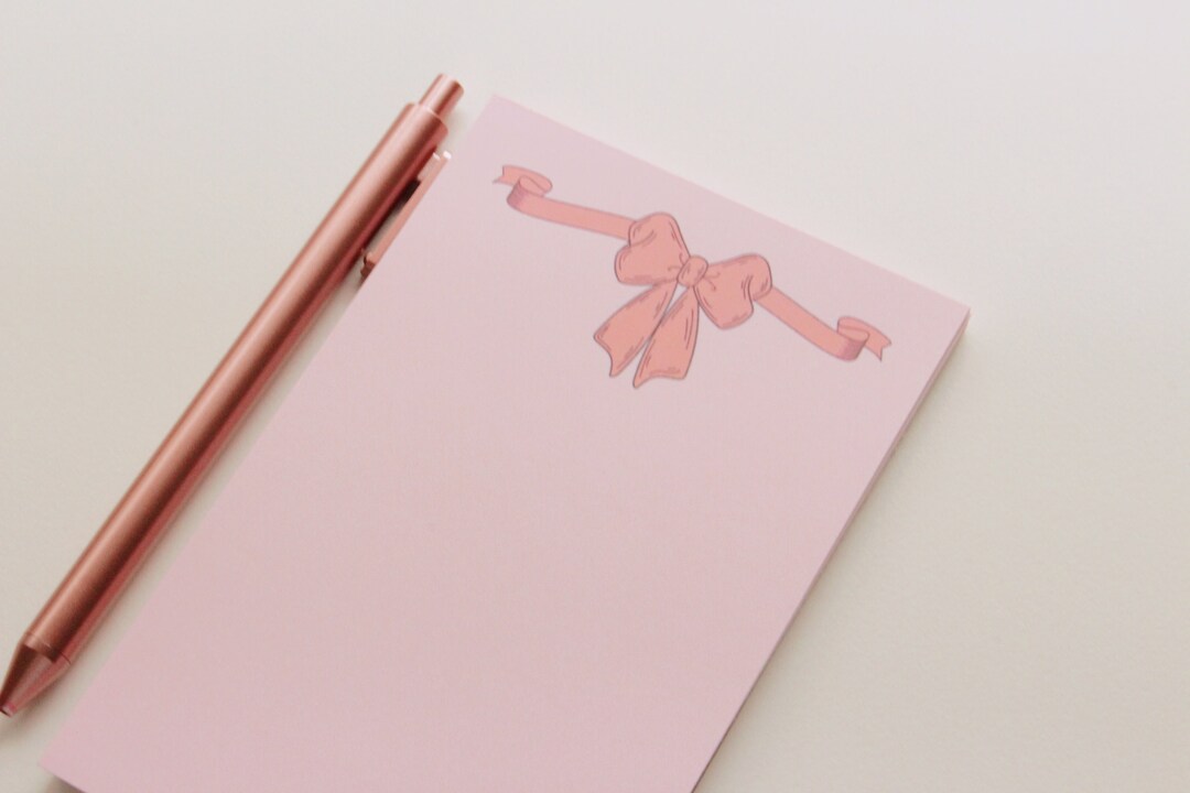 Pink Bow Notepad, Bows, Cute Notepads, Pink Stationery, Preppy, Girly, Ribbon Stationery, Gifts ...