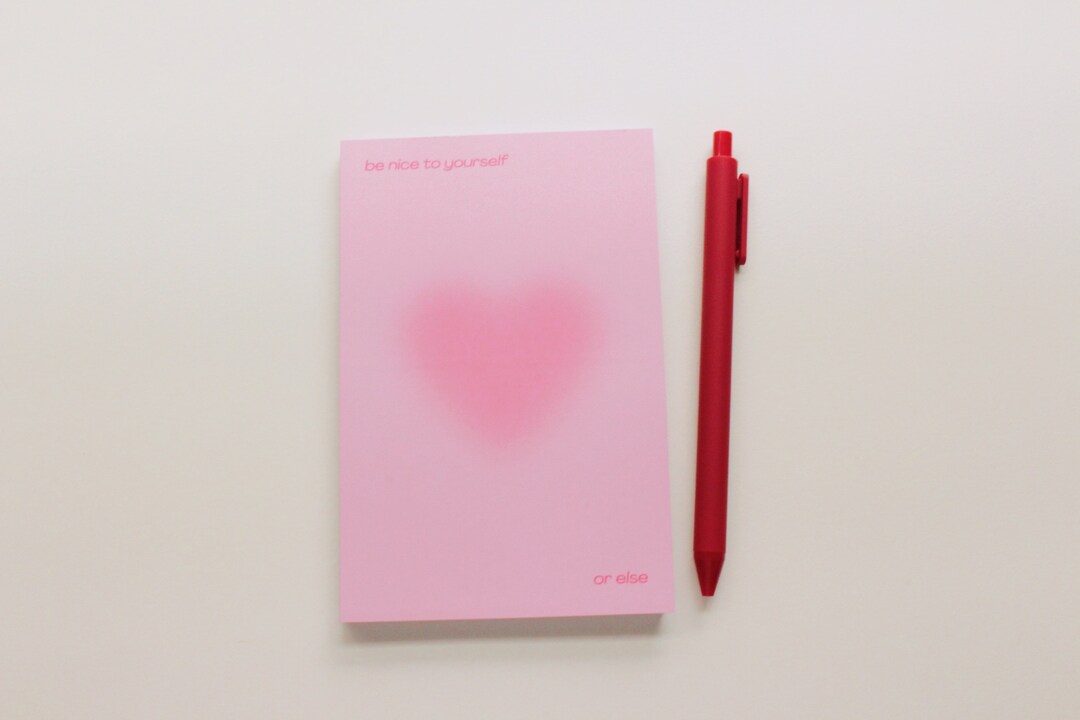 Gradient Pink Heart Notepad, Be Nice to Yourself, Tough Love, Funny ...
