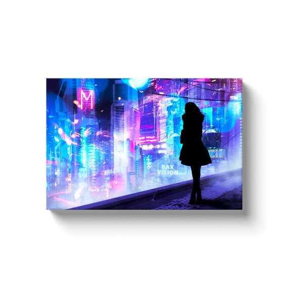 Cyberpunk Rooftop Wall Art Print Cyberpunk Canvas Print Neon | Etsy