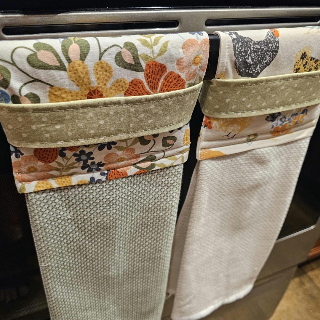 Handsewn Hanging Oven Towel Set: Boho Floral, Country Chic Kitchen ...