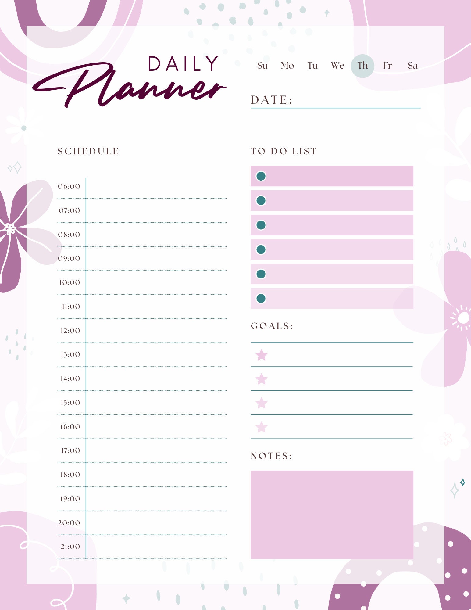 Daily Planner Template - Etsy