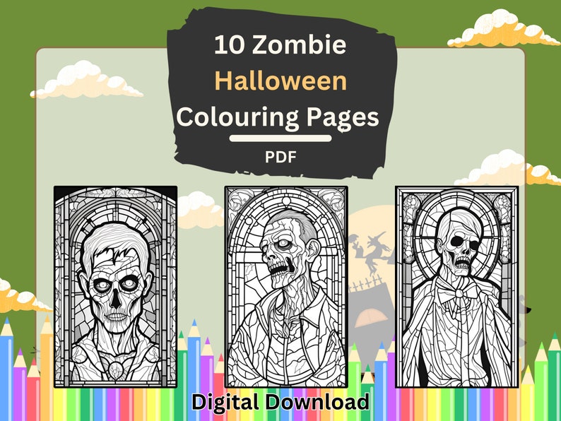 Zombie Coloring Pages: Undead Art for Halloween, Adult Colouring, ADHD ...