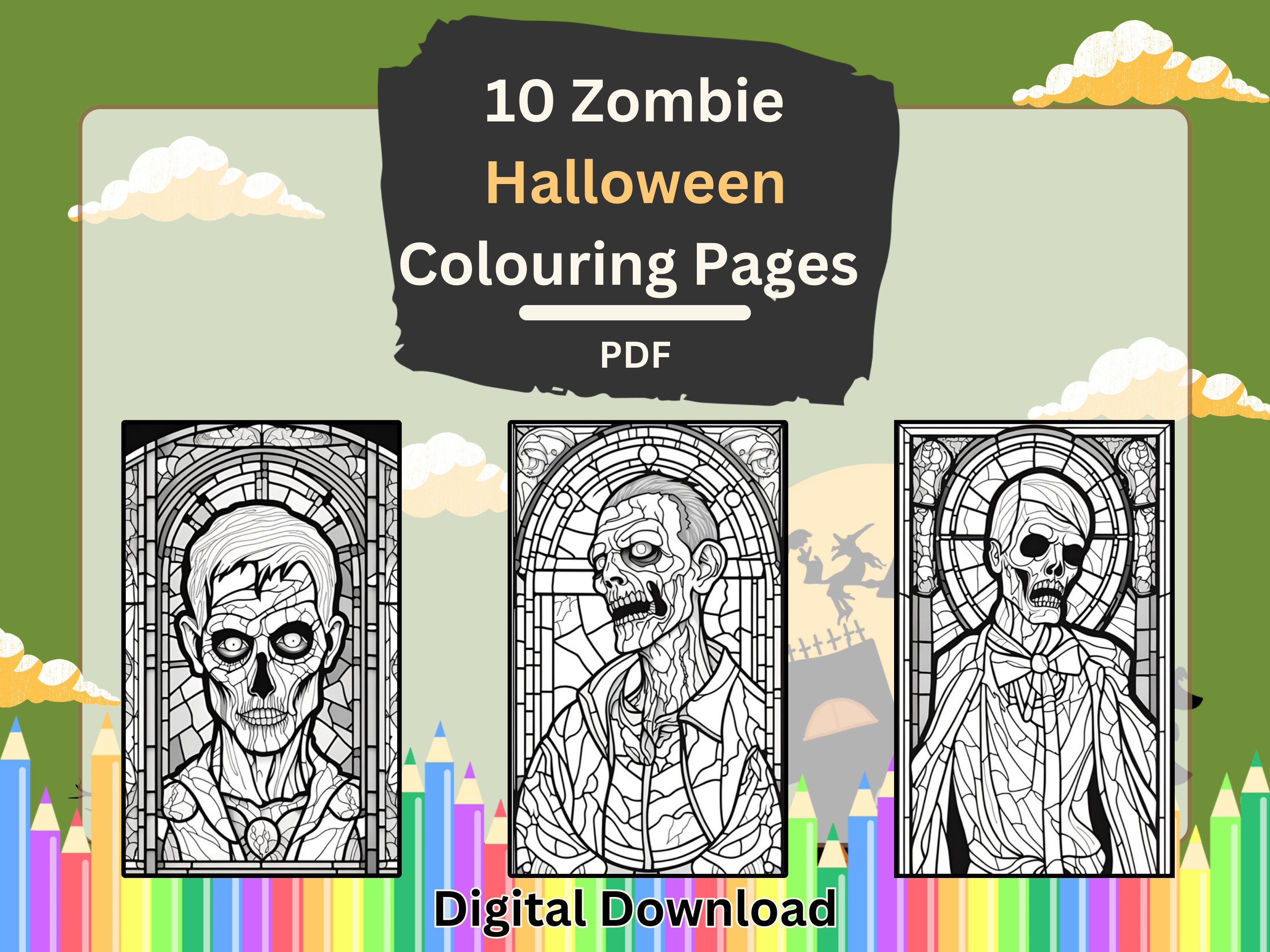 Zombie Coloring Pages: Undead Art for Halloween, Adult Colouring, ADHD ...