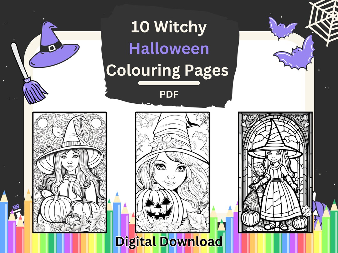Halloween Witch Colouring Pages Printable Art for Magical - Etsy