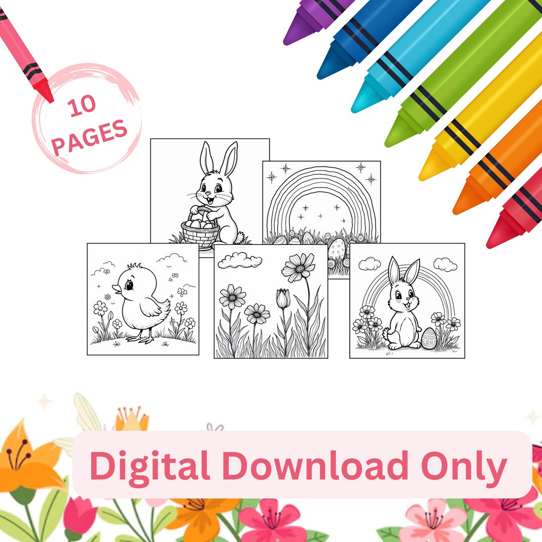 10 Easter Spring Bunny Coloring Sheets, Easter Coloring Pages for Kids ...