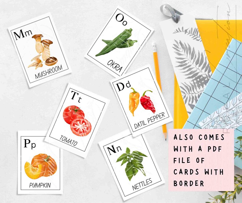 Vegetable Alphabet Flashcards: Montessori Homeschool Cards (digital ...