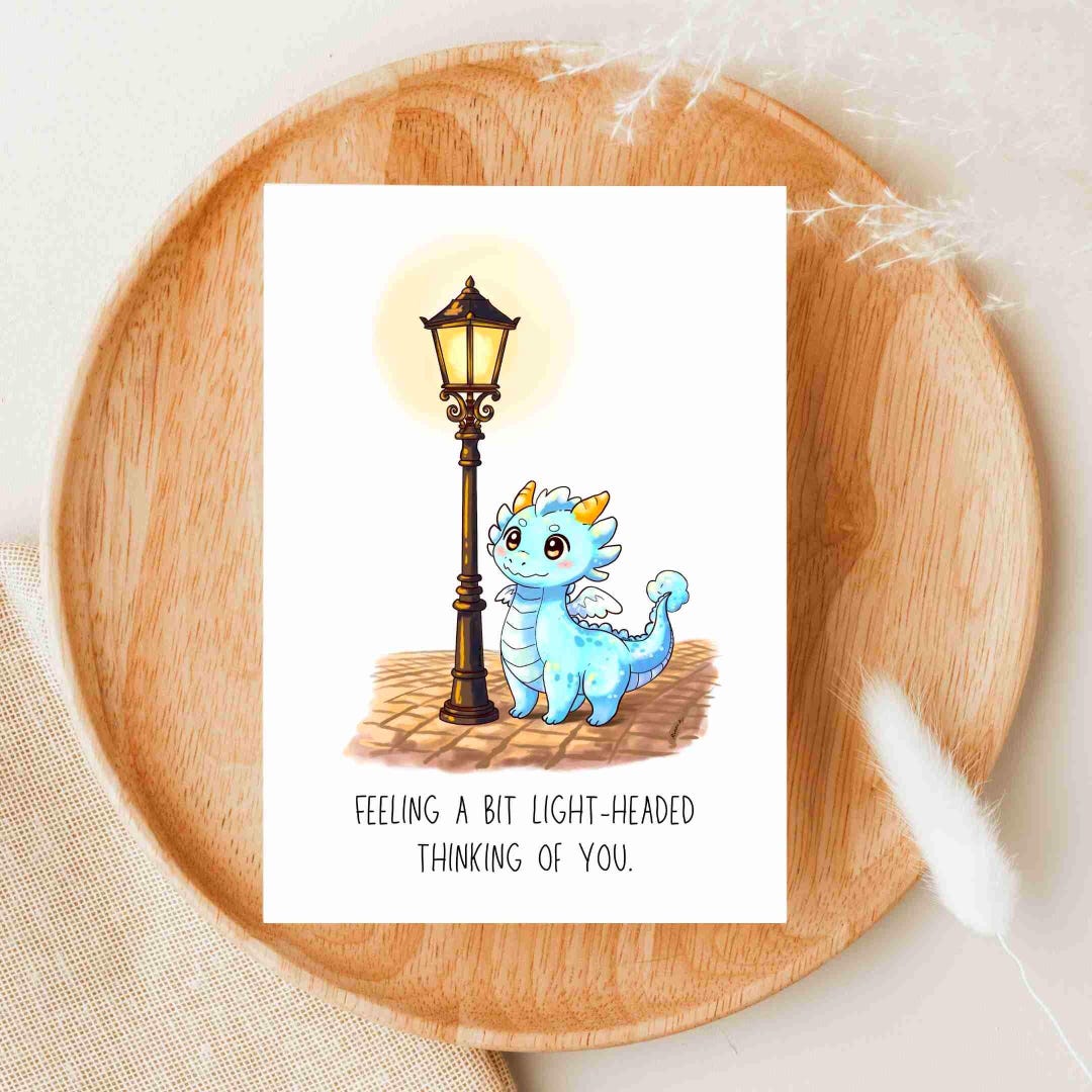Dragon Card, Greetings Card, Cute Dragon, Street Lamp, Dragon Lovers ...