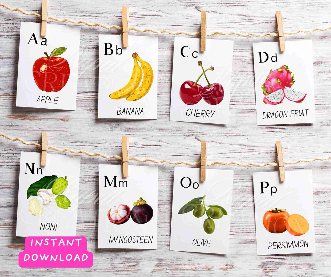 Fruit Alphabet Flashcards: Montessori Learning Cards (digital Download ...