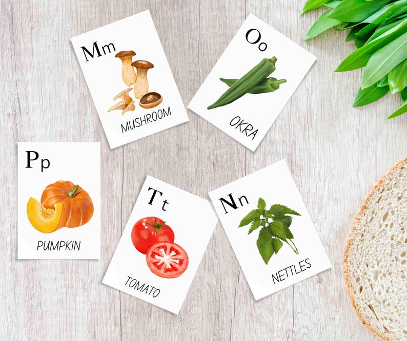Vegetable Alphabet Flashcards: Montessori Homeschool Cards (digital ...