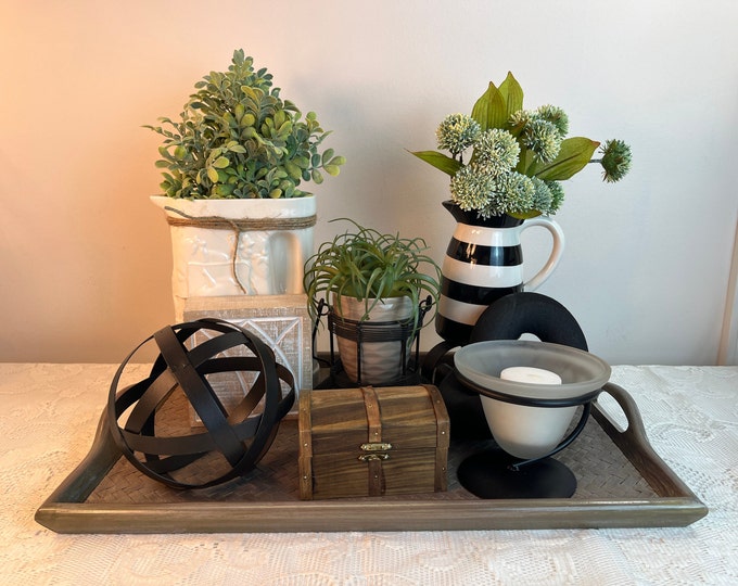 Upcycled Black & White Centerpiece: Kitchen Island Tray Decor Set - Etsy