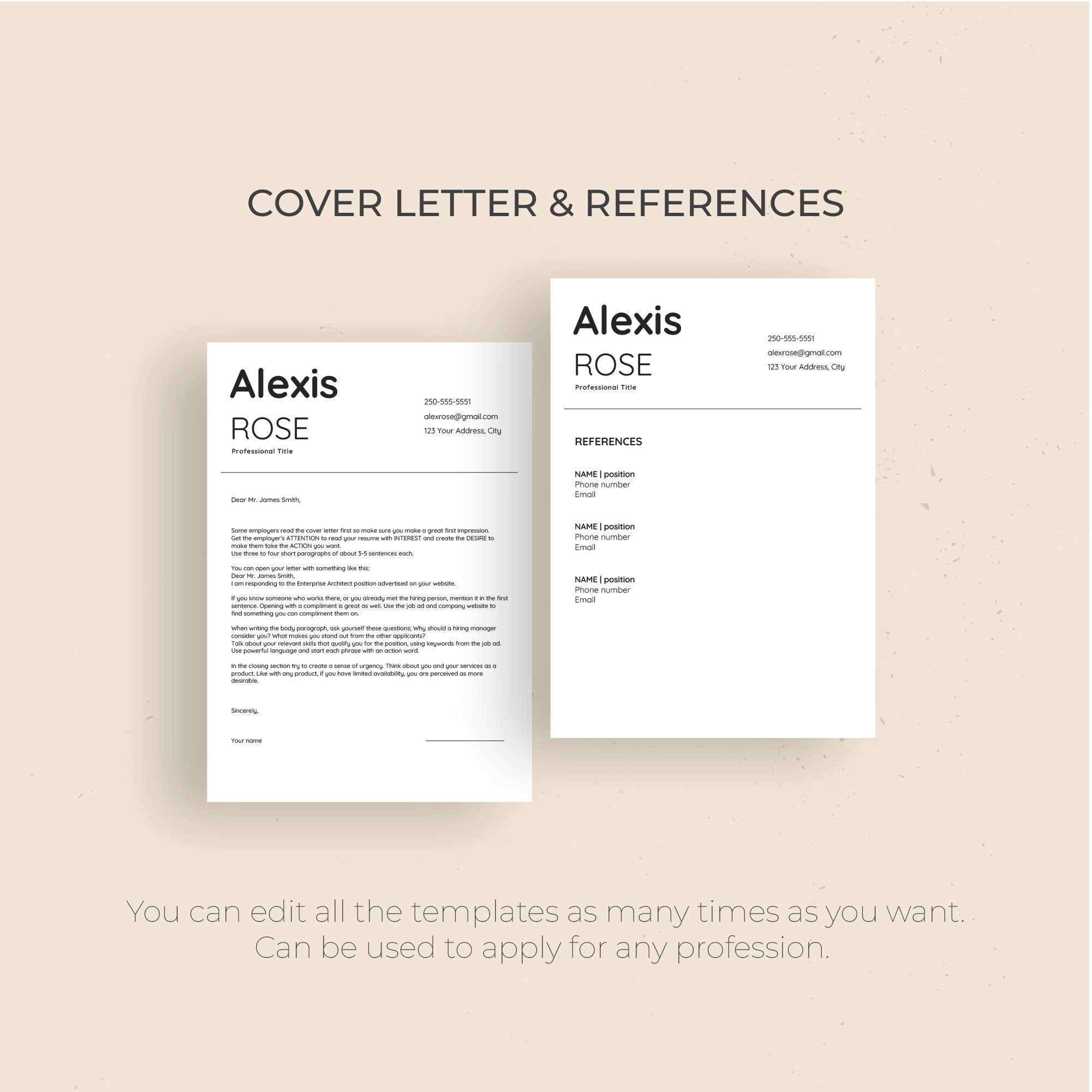CV Template Professional, Resume and Cover Letter Template for Word and ...