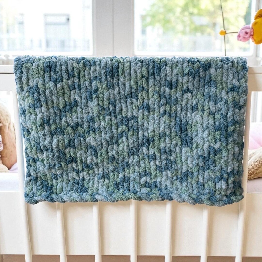 Handmade Blue Variegated Chenille Baby Blanket - Chunky Knit Newborn ...