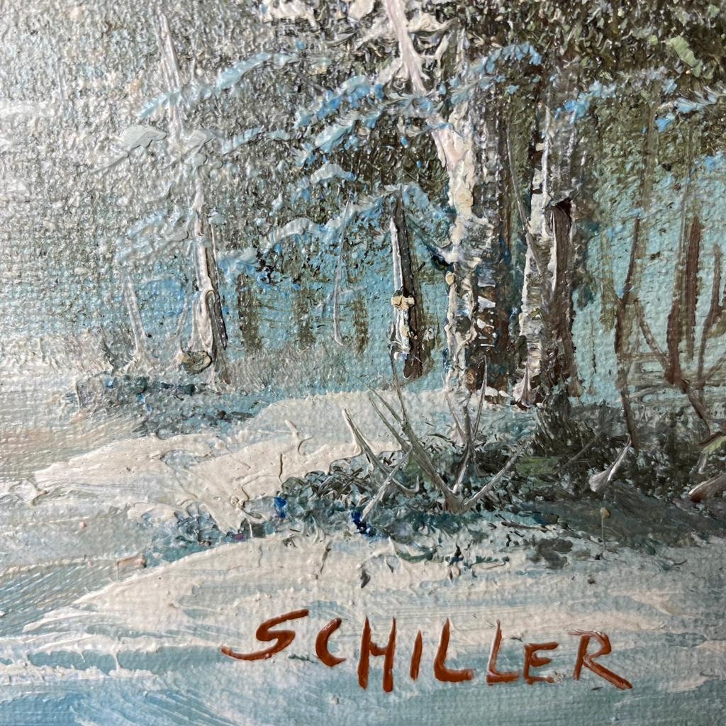 Vintage Schiller Oil Painting of Forest & River in the Winter-matted ...