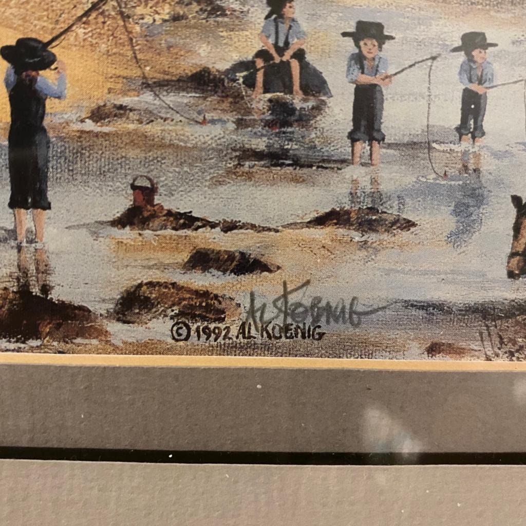 Vintage 1992 Art Print of Amish Children Fishing and Buggy by Al Koenig ...