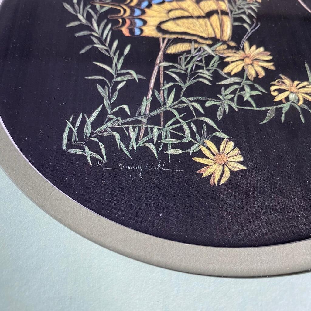 Vintage Framed Sharon Wald Scratchboard Art - Butterfly and Flowers - Etsy