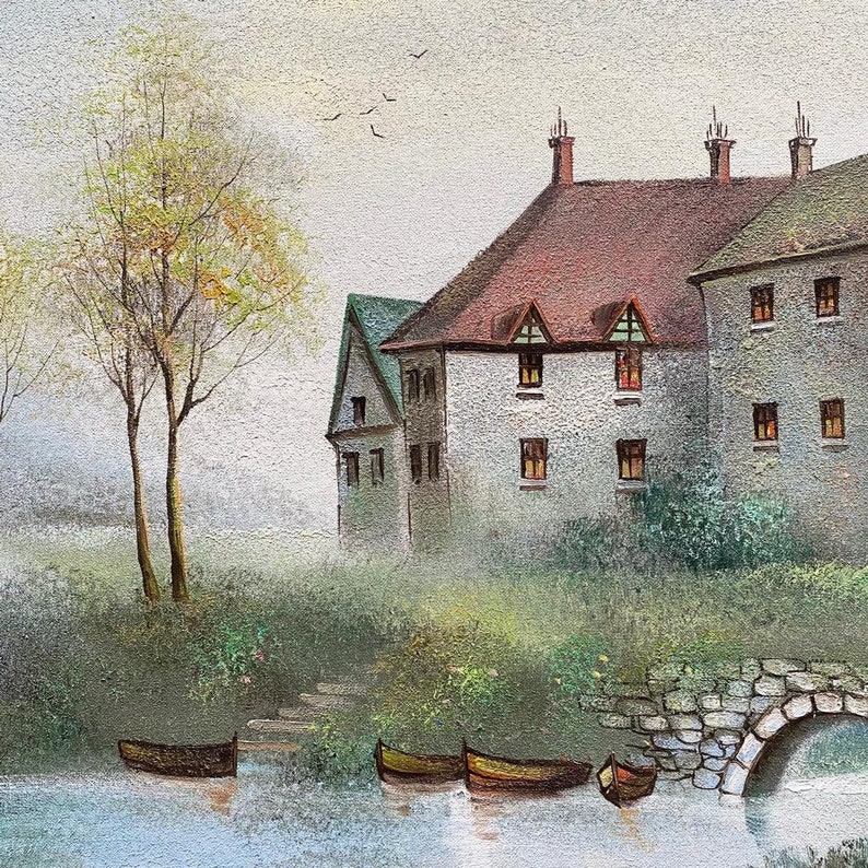 Vintage Large Oil Painting Signed Raymond of A French Country Chateau ...