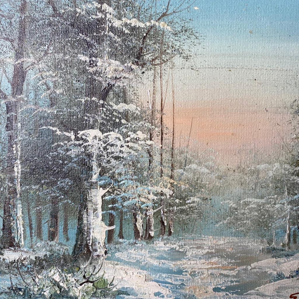 Vintage Schiller Oil Painting of Forest & River in the Winter-matted ...