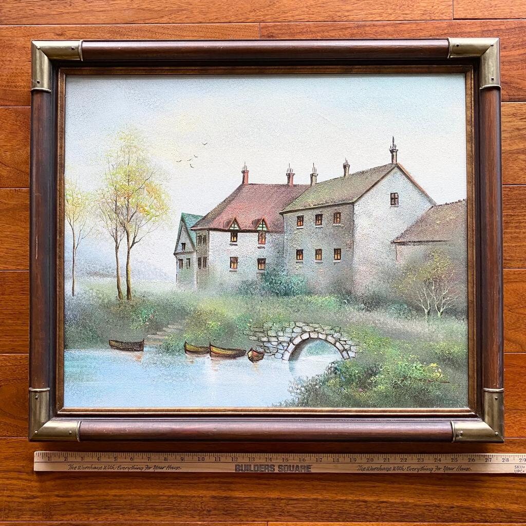 Vintage Large Oil Painting Signed Raymond of A French Country Chateau ...