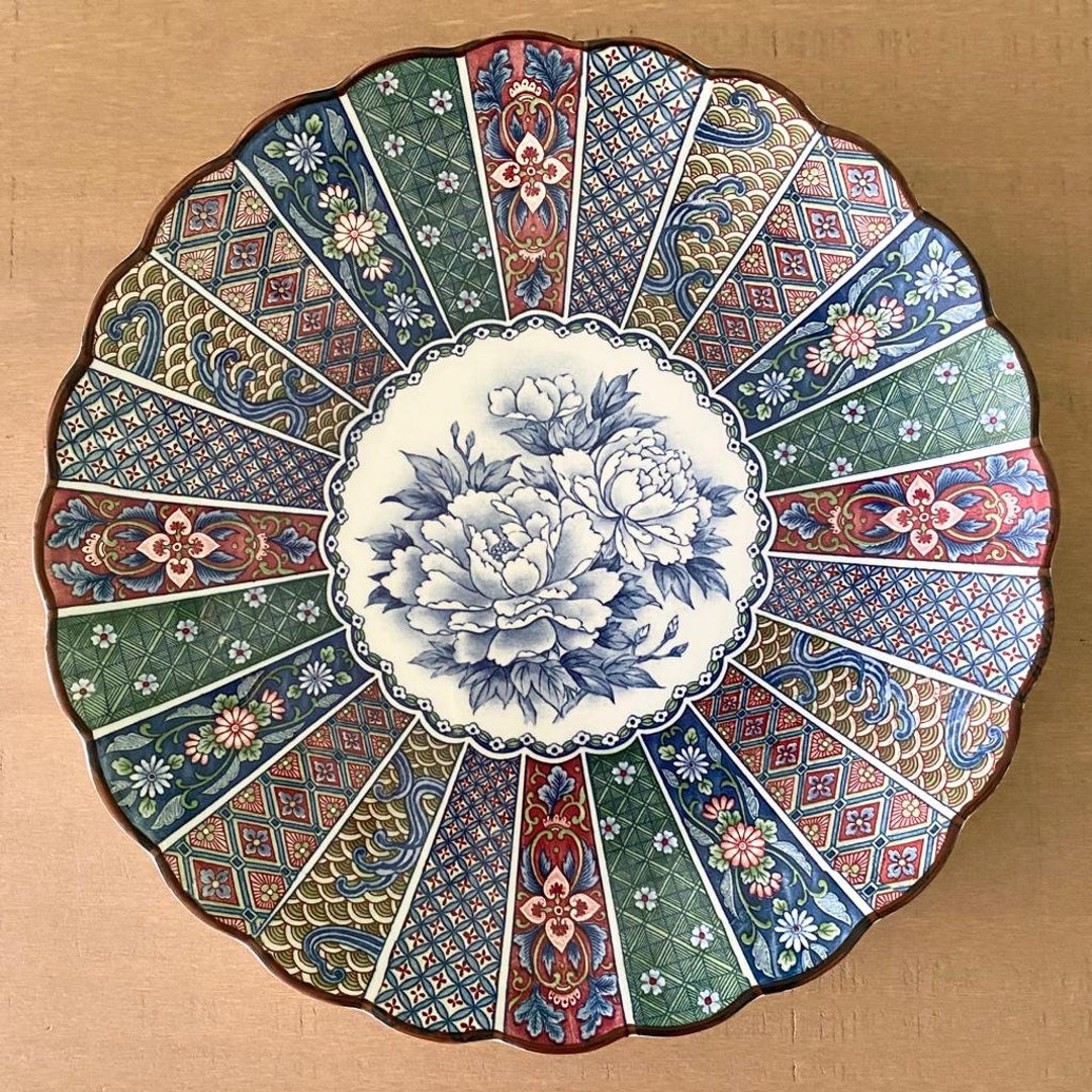 Japanese Serving Plate Floral Colorful Scalloped Edge - Etsy