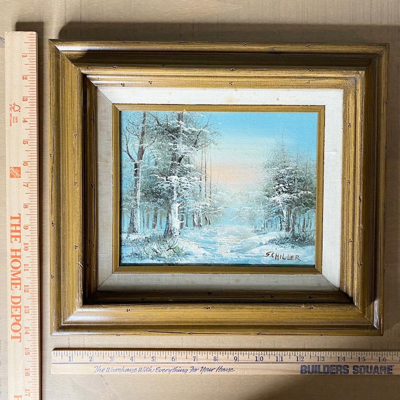 Vintage Schiller Oil Painting of Forest & River in the Winter-matted ...