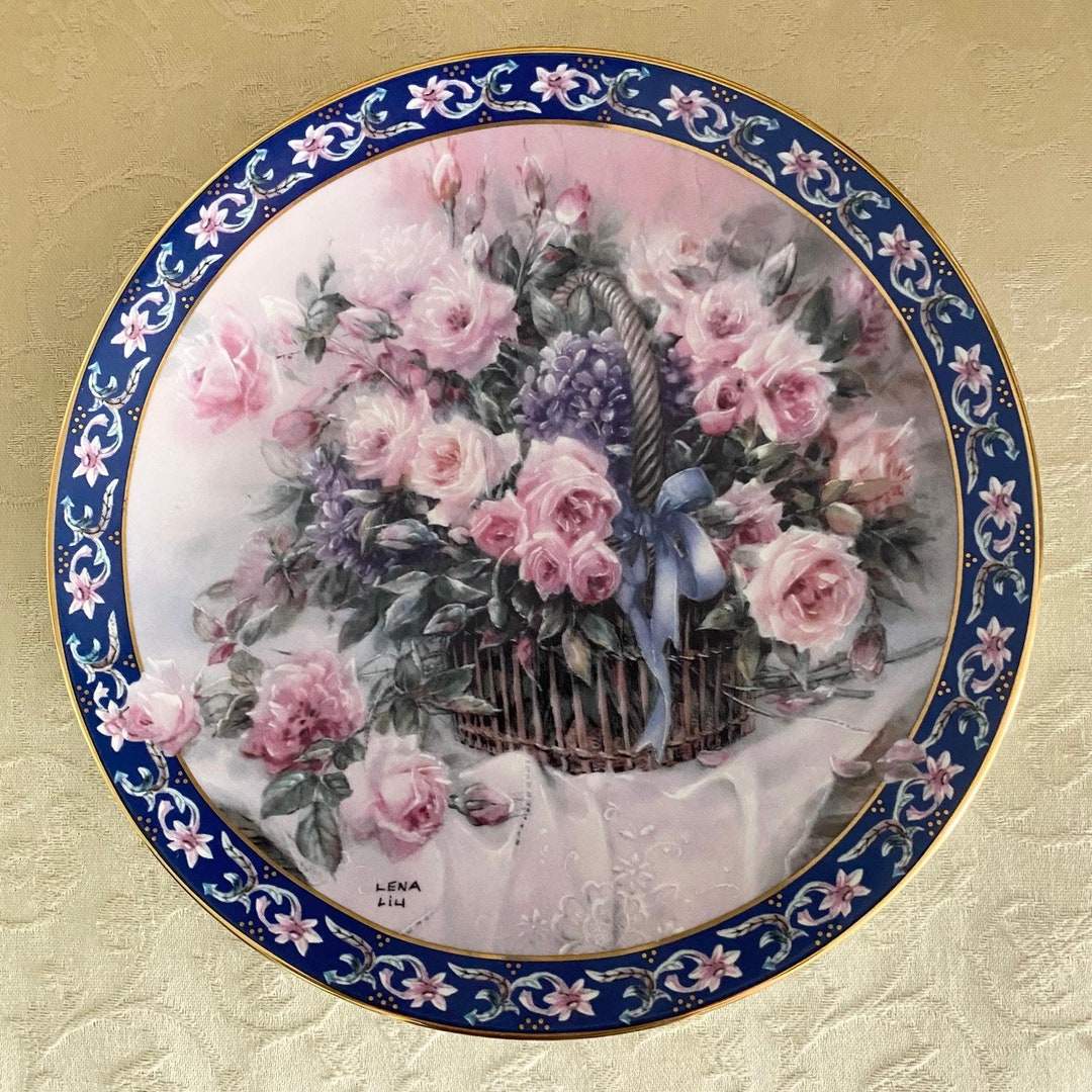 Vintage Lena Liu Basket Bouquets Fine Porcelain Plate Collection "roses ...