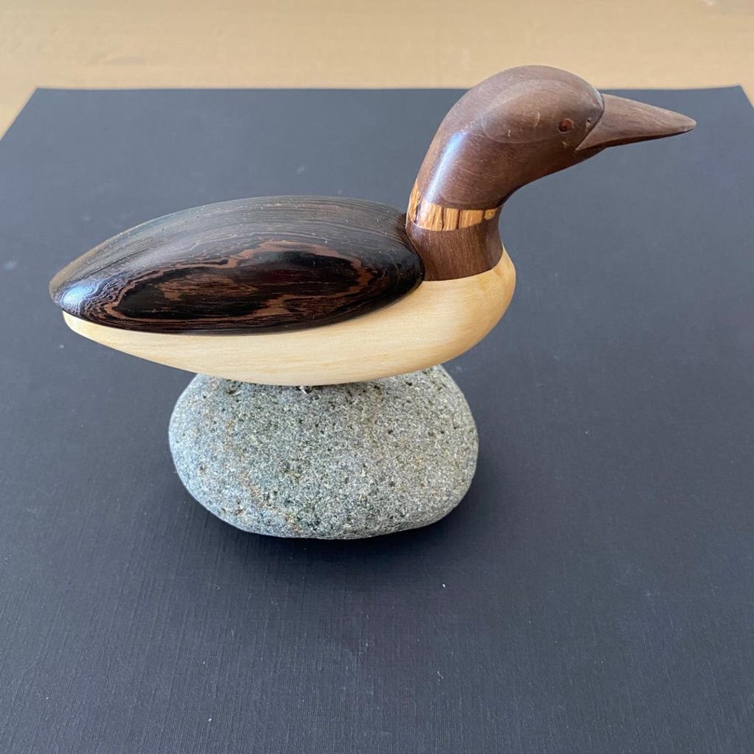 Cute Wooden Duck Sitting on A Stone Figurine - Etsy