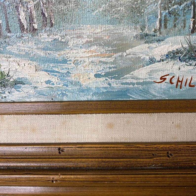 Vintage Schiller Oil Painting of Forest & River in the Winter-matted ...