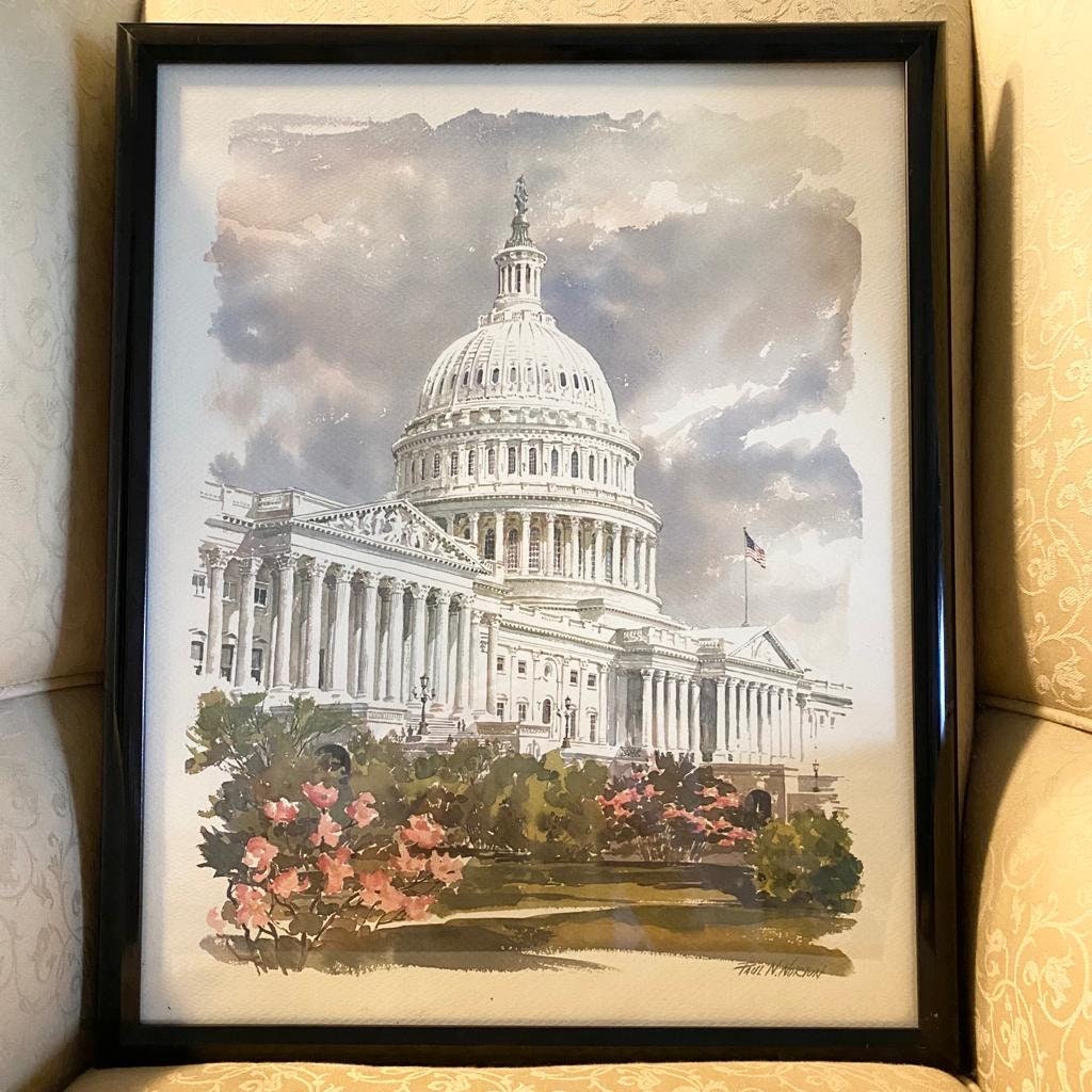 Vintage Signed Water Color Print the Capitol by Paul N. Norton-framed ...