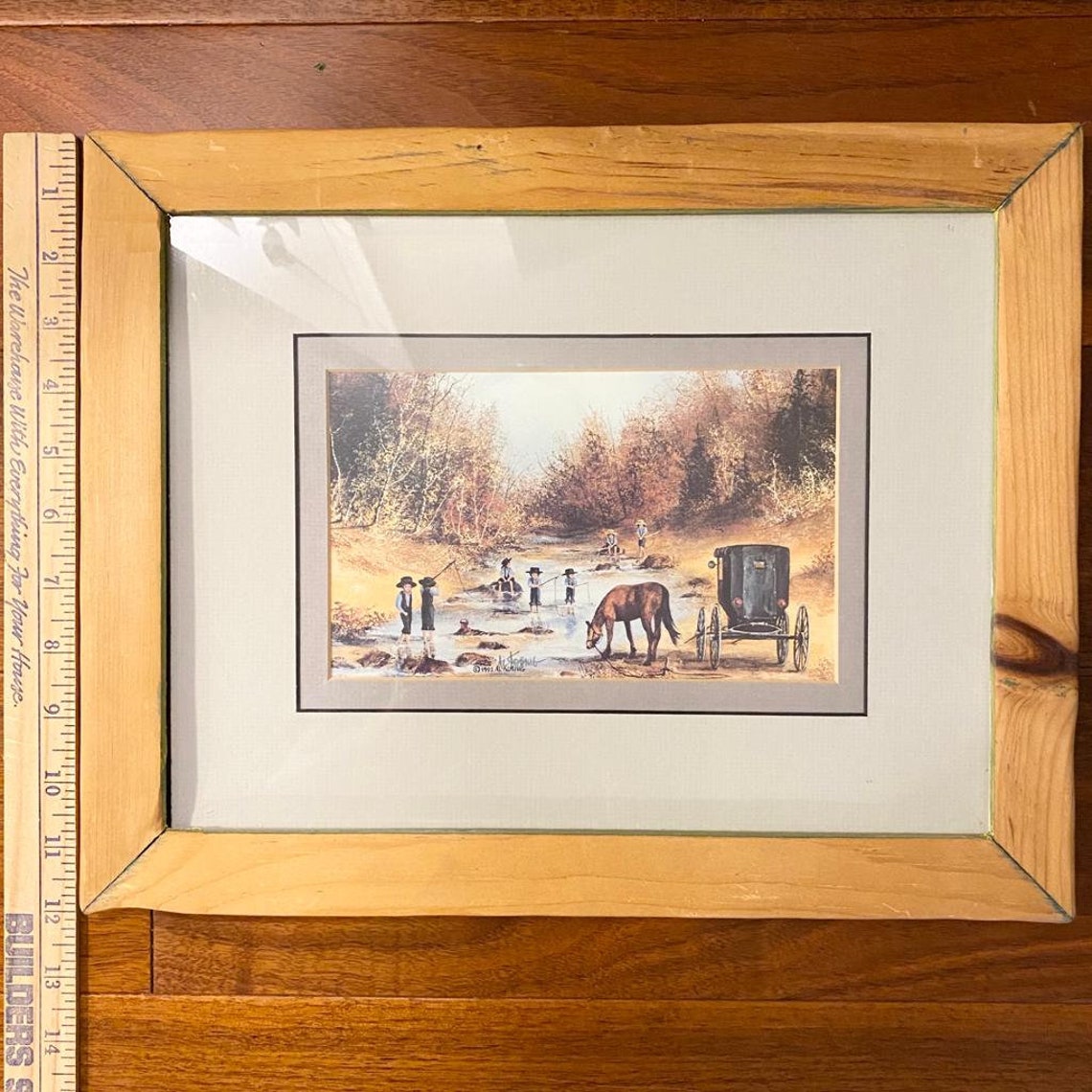 Vintage 1992 Art Print of Amish Children Fishing and Buggy by Al Koenig ...