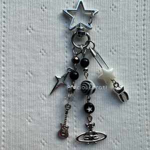 Handmade Cluttered Rockstar Gf Edgy Black and White Star Girl Keychains ...