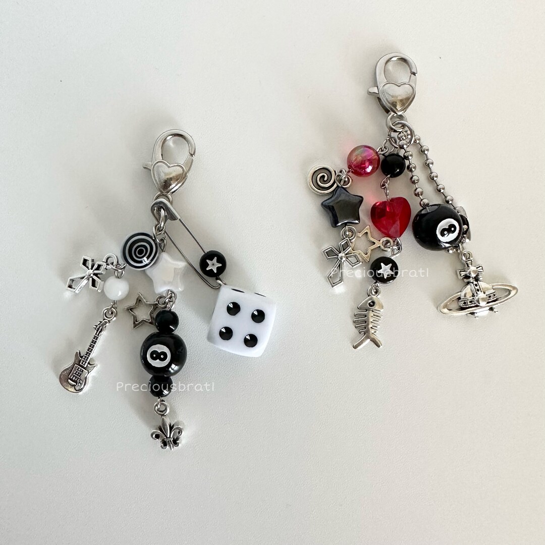 Cluttered Rockstar Gf Edgy Black and White 8 Ball Dice Keychains ...