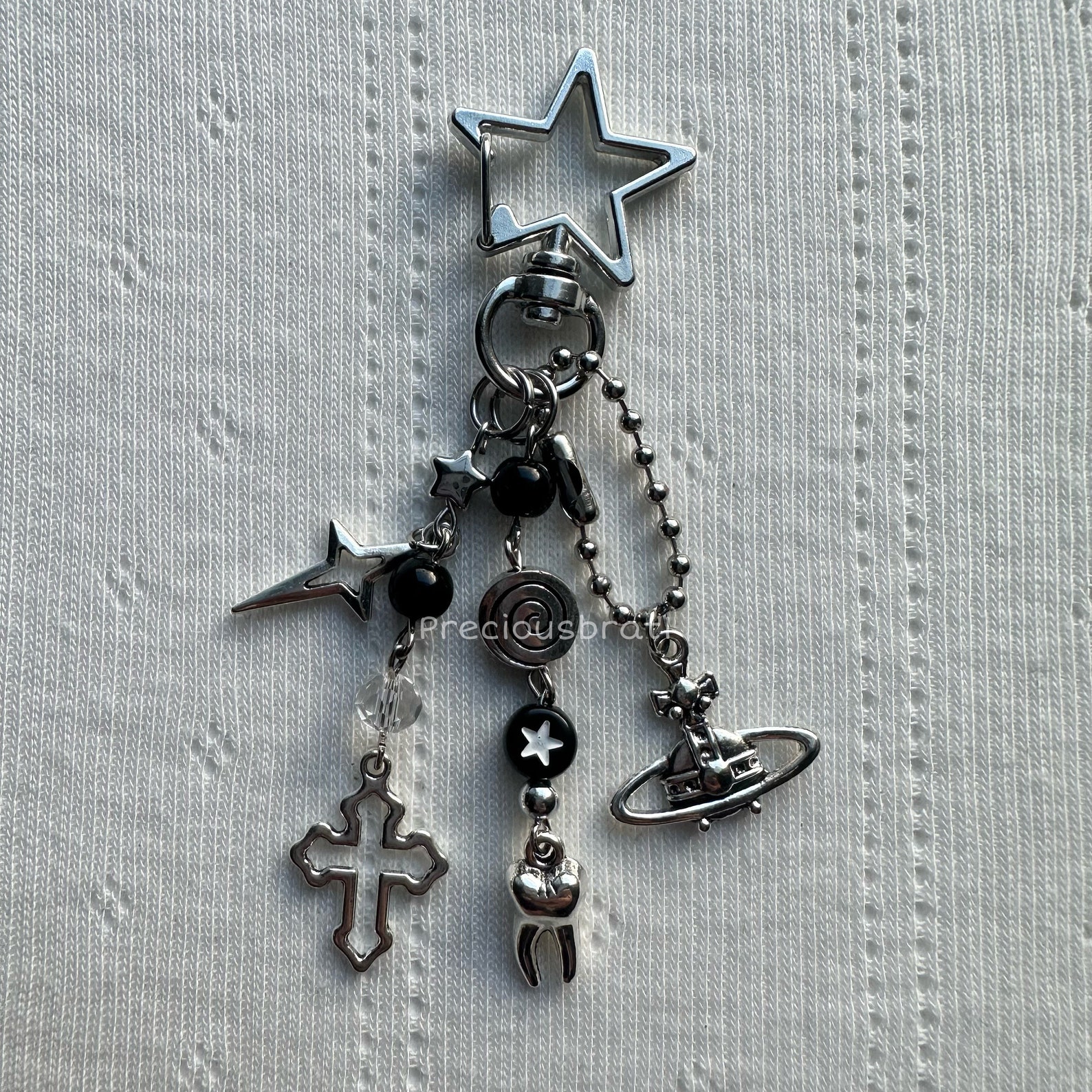 Handmade Cluttered Rockstar Gf Edgy Black and White Star Girl Keychains ...