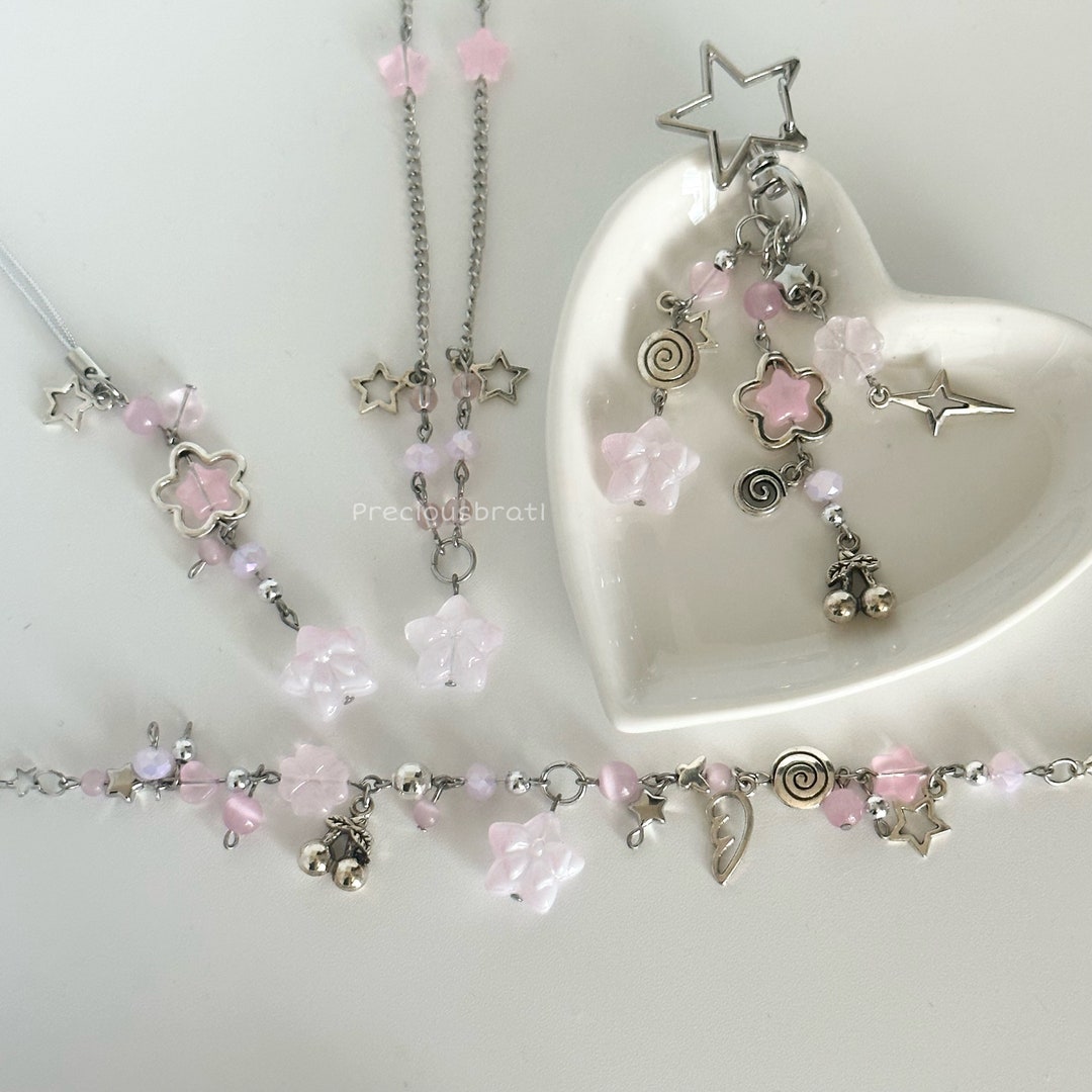 Pink Star Girl Necklace Keychain Bracelet Set Kawaii, Sanrio, Y2k ...