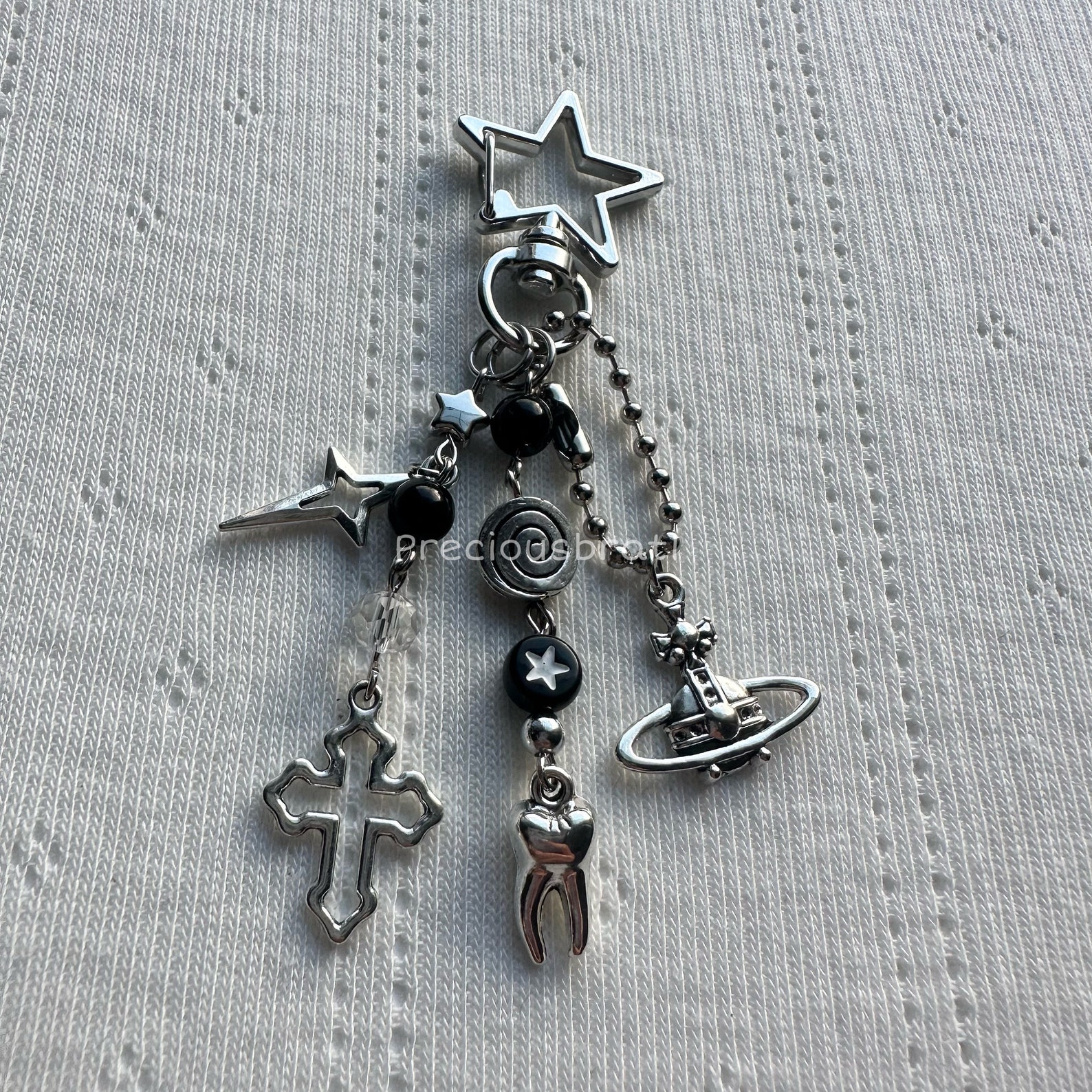 Handmade Cluttered Rockstar Gf Edgy Black and White Star Girl Keychains ...