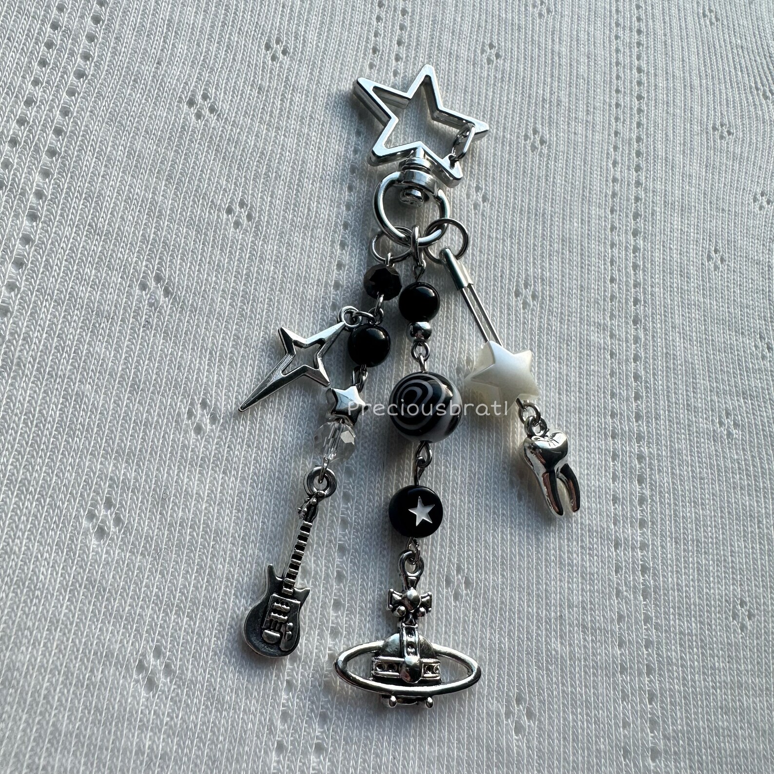 Handmade Cluttered Rockstar Gf Edgy Black and White Star Girl Keychains ...