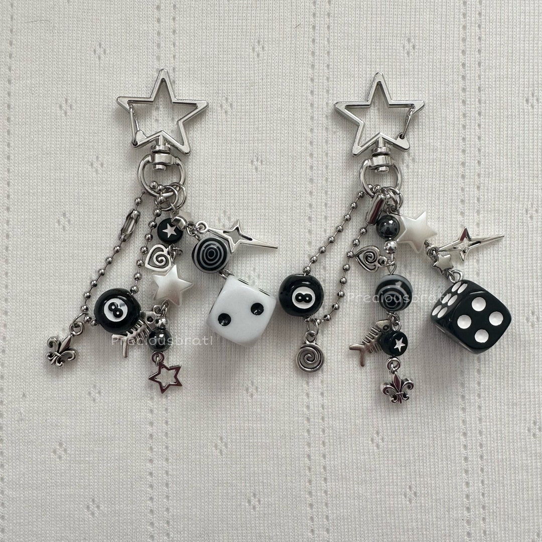 Handmade Cluttered Rockstar Gf Edgy Black Black & White Dice Keychains ...