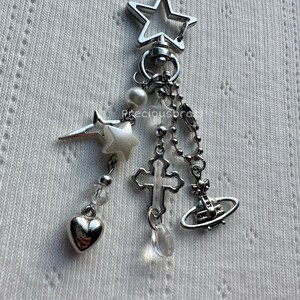 Handmade Cluttered Rockstar Gf Edgy Black and White Star Girl Keychains ...