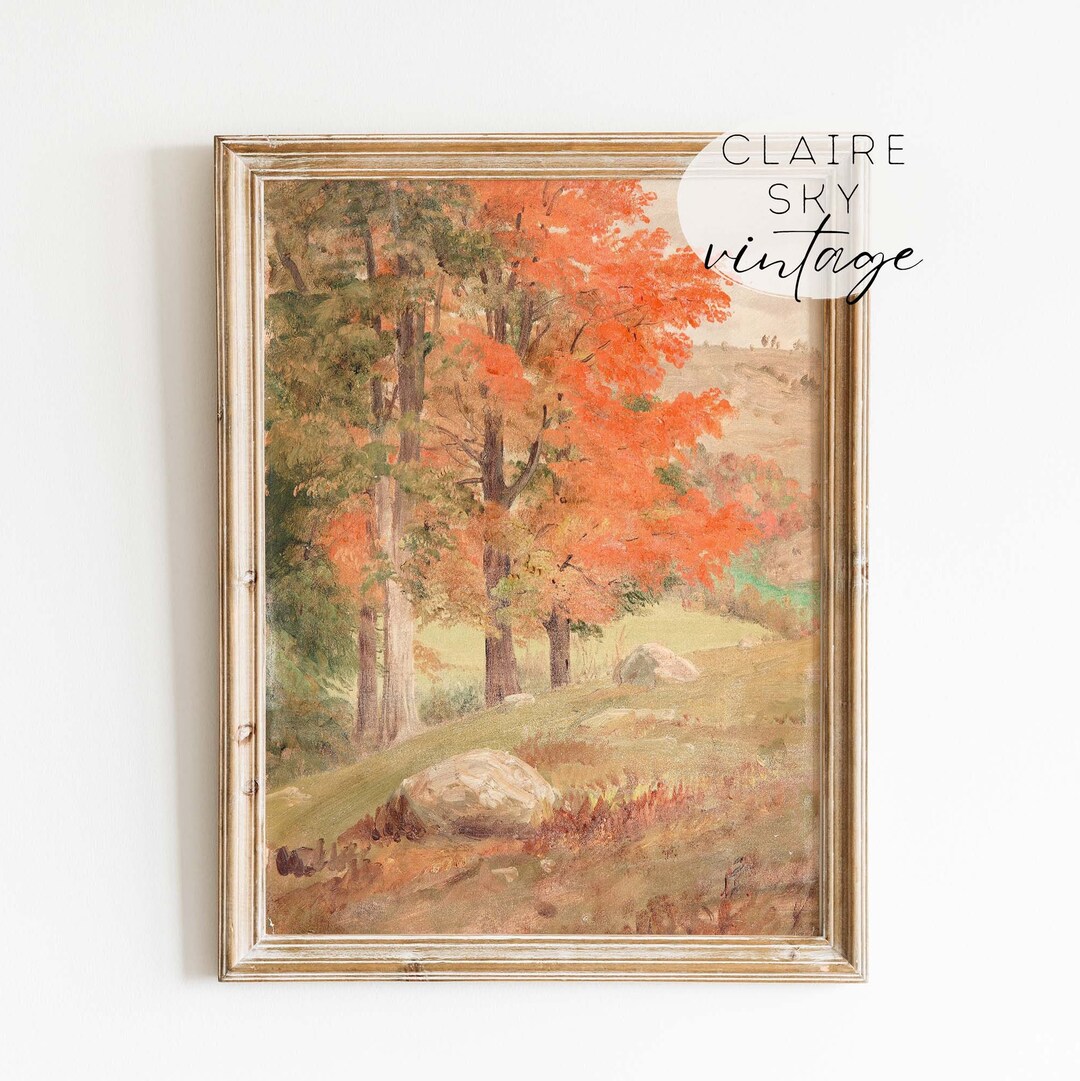 Vintage Autumn Art Prints | Fall Tree Oil Painting Wall Art | Autumn ...